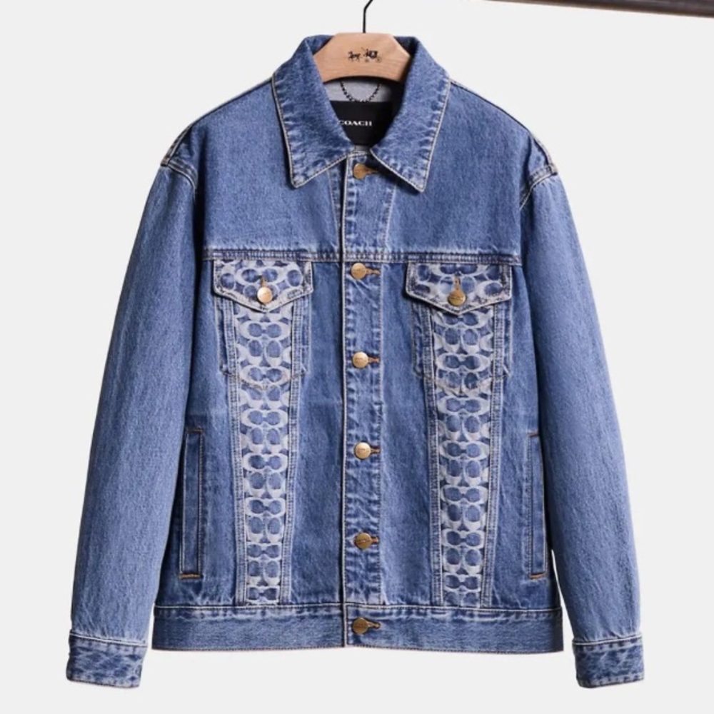 Coach Signature Denim Jean Jacket Blue Oversized Xl - Gem